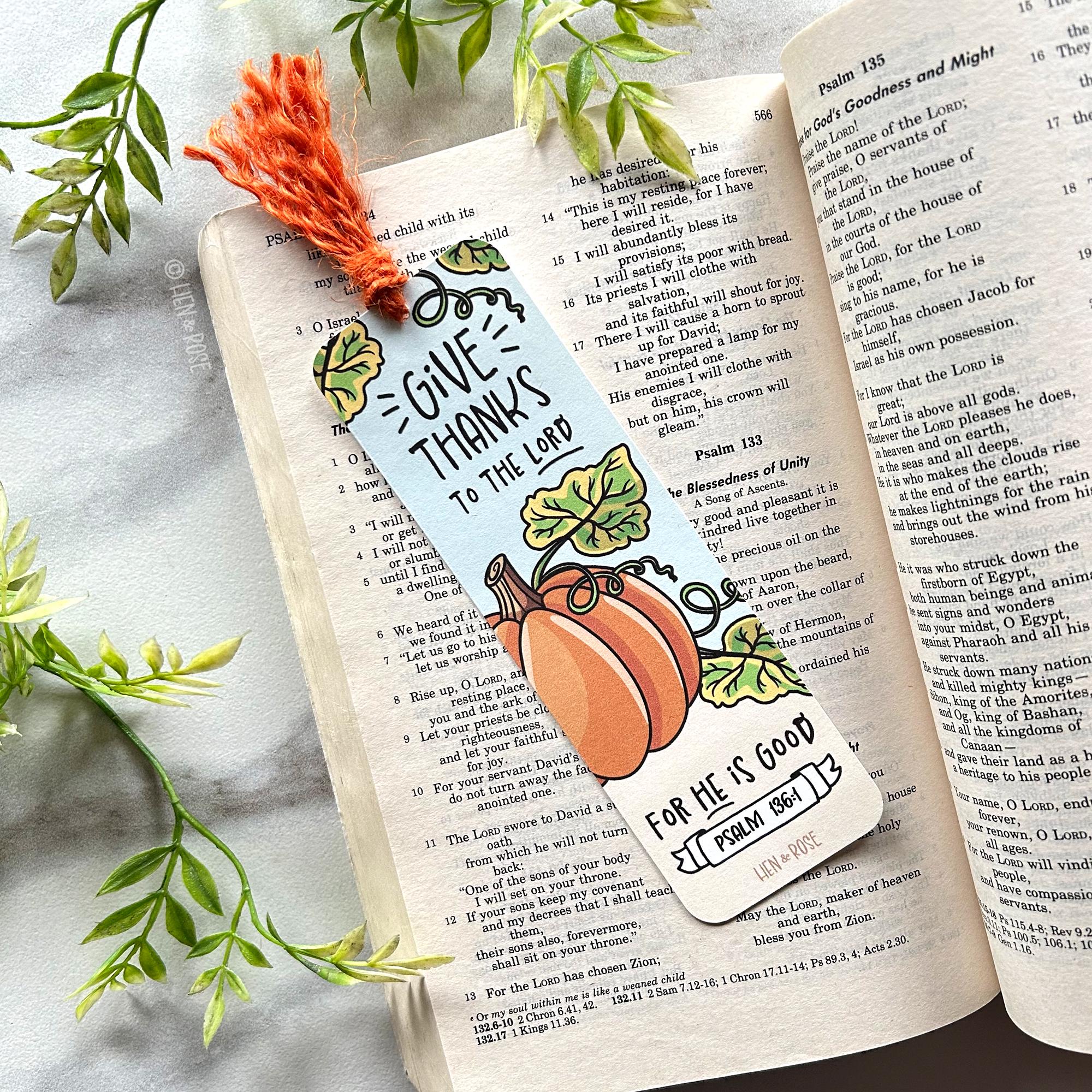 Give Thanks Bible Bookmark Printable, Christian Quote From Psalms 136 ...
