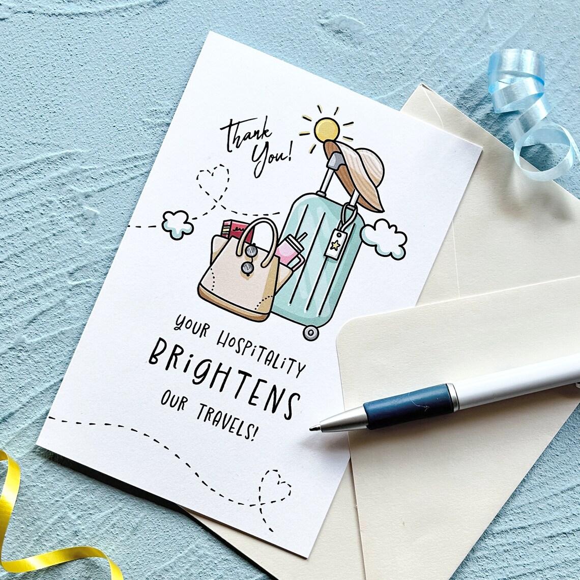 Printable Hospitality Thank You Card, Hotel Staff Flight Crew Care ...