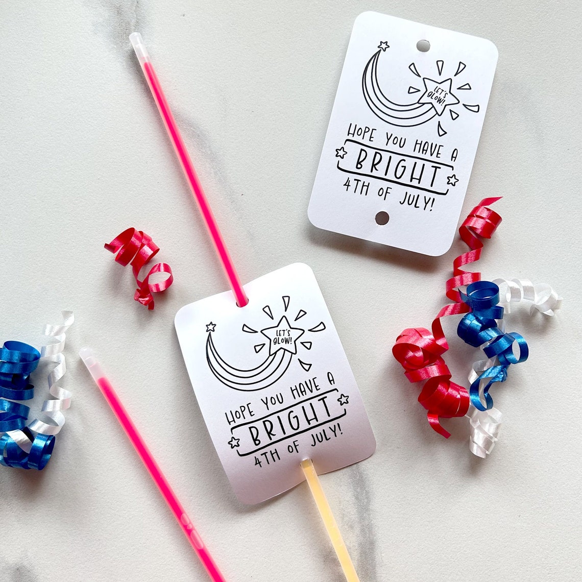 Fourth of July Glow Stick Holder, Printable Light up Necklace Gift Tag ...