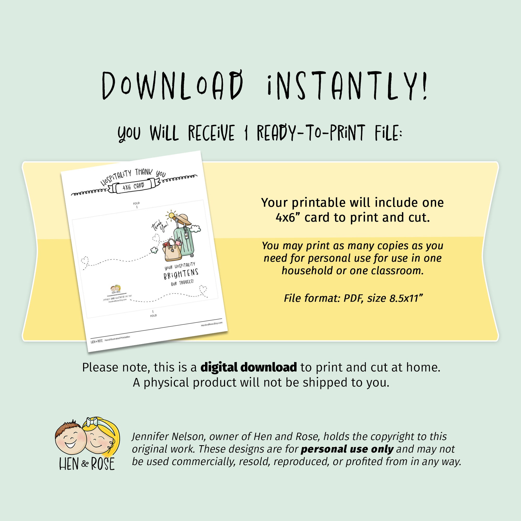 Printable Hospitality Thank You Card, Hotel Staff Flight Crew Care ...