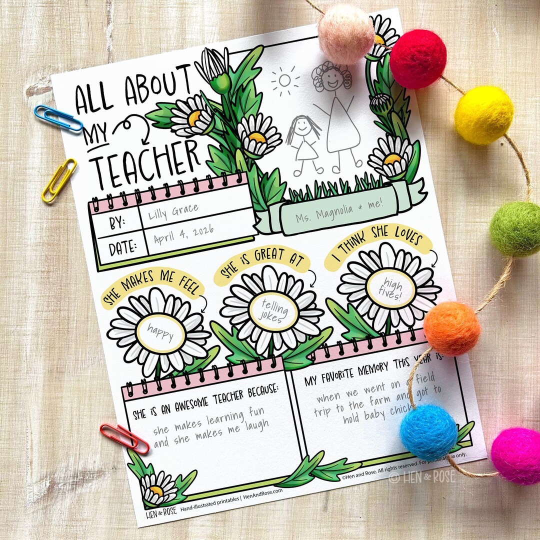 All About My Teacher Appreciation Letter From Student, Spring Daisy ...