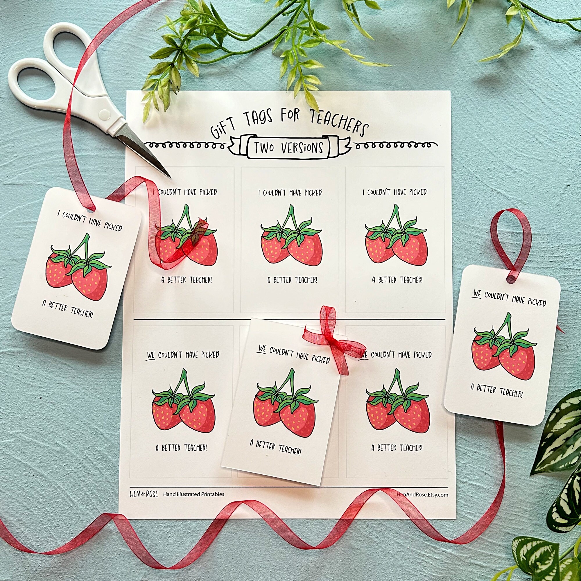 Printable Teacher Appreciation Gift Tags, Strawberry Picked A Better ...