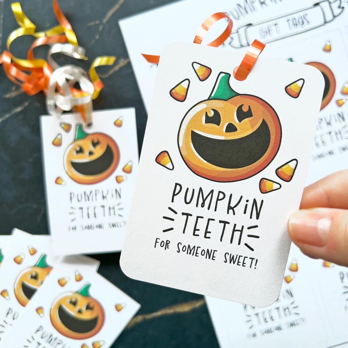 Pumpkin Teeth Treat Tags, Printable Halloween Candy Corn Gift Tags ...