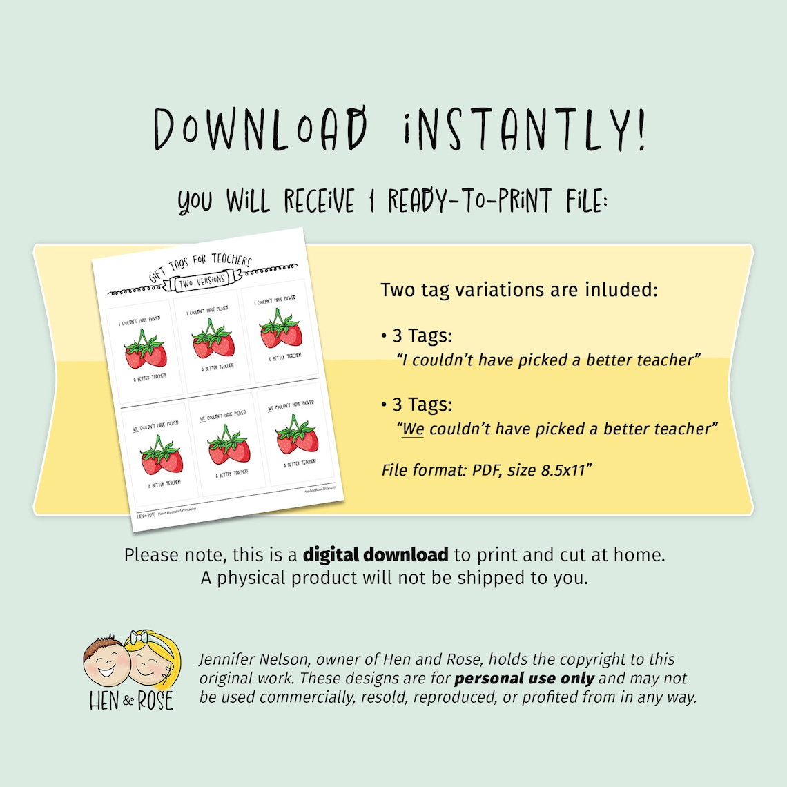 Printable Teacher Appreciation Gift Tags, Strawberry Picked A Better ...