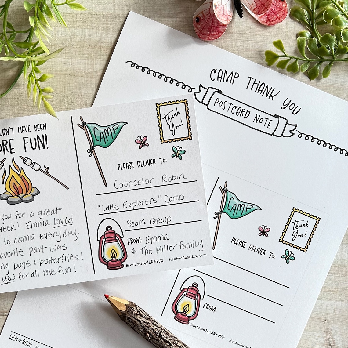 Printable Camp Thank You Card, Hand Drawn Counselor Postcard, Volunteer ...