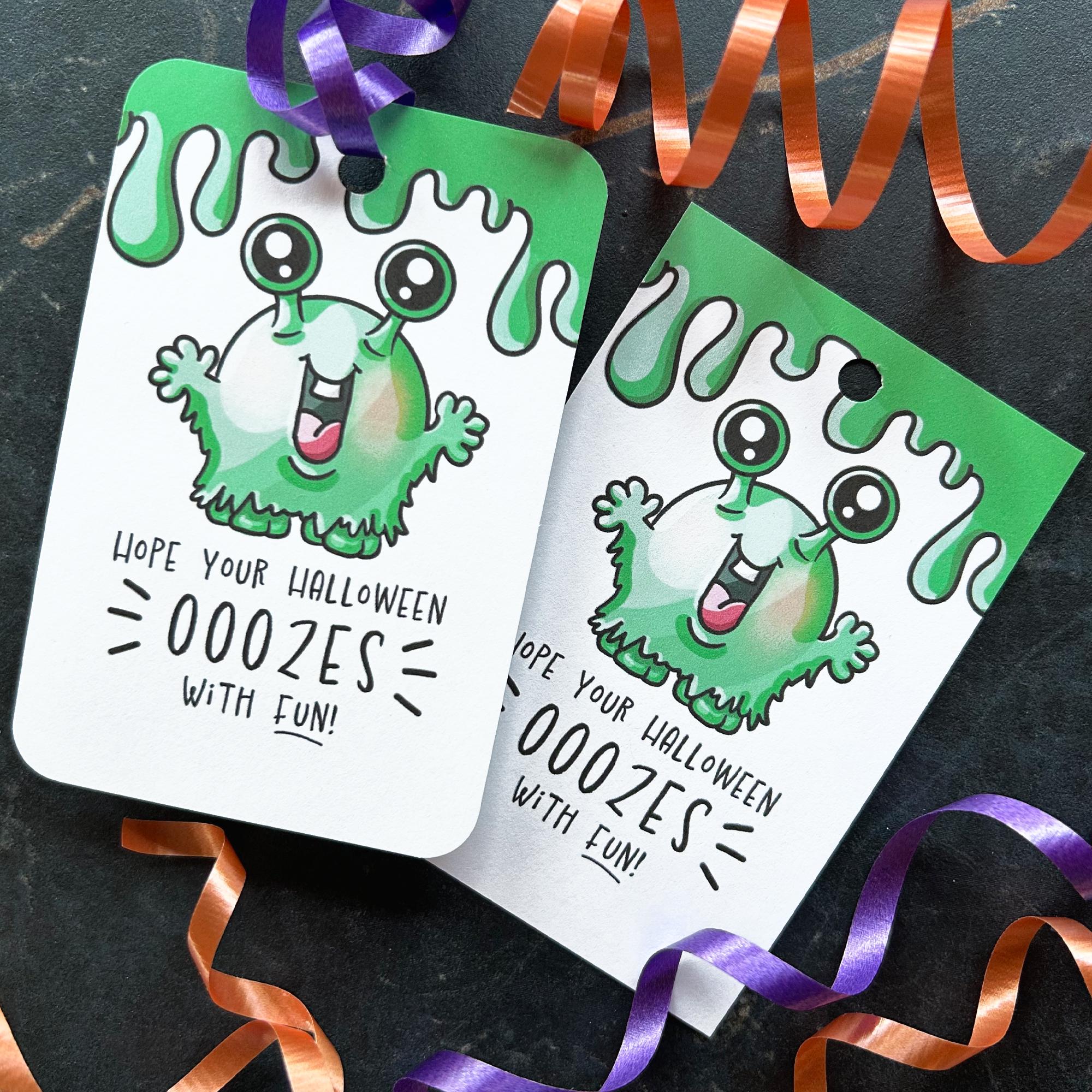 Cute Slime Monster Tags, Printable Halloween Alien Gift Tag, Hand Drawn ...