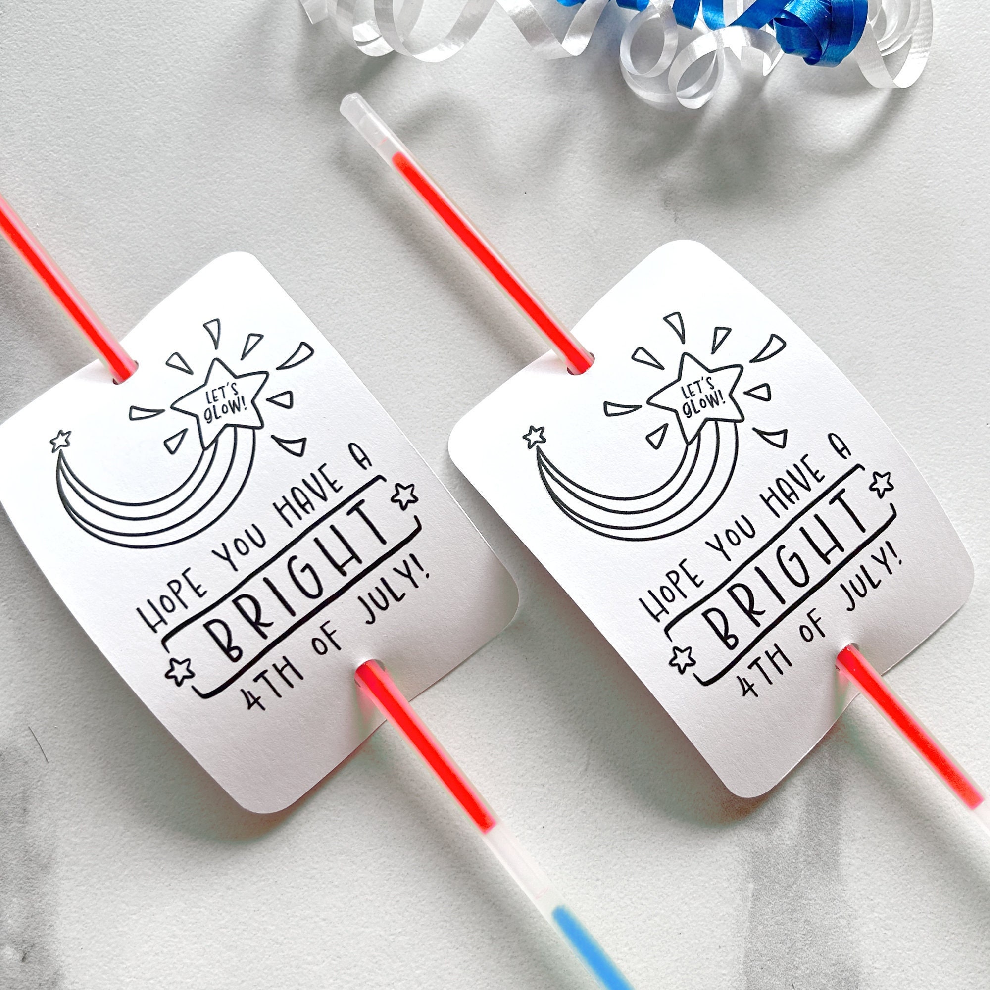 Fourth of July Glow Stick Holder, Printable Light up Necklace Gift Tag ...