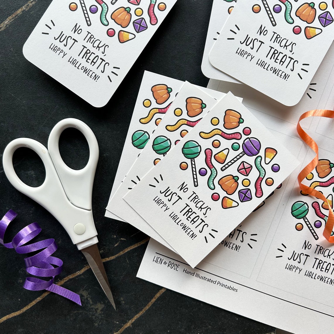 No Tricks Just Treats Tag, Printable Halloween Gift Tags, Assorted ...