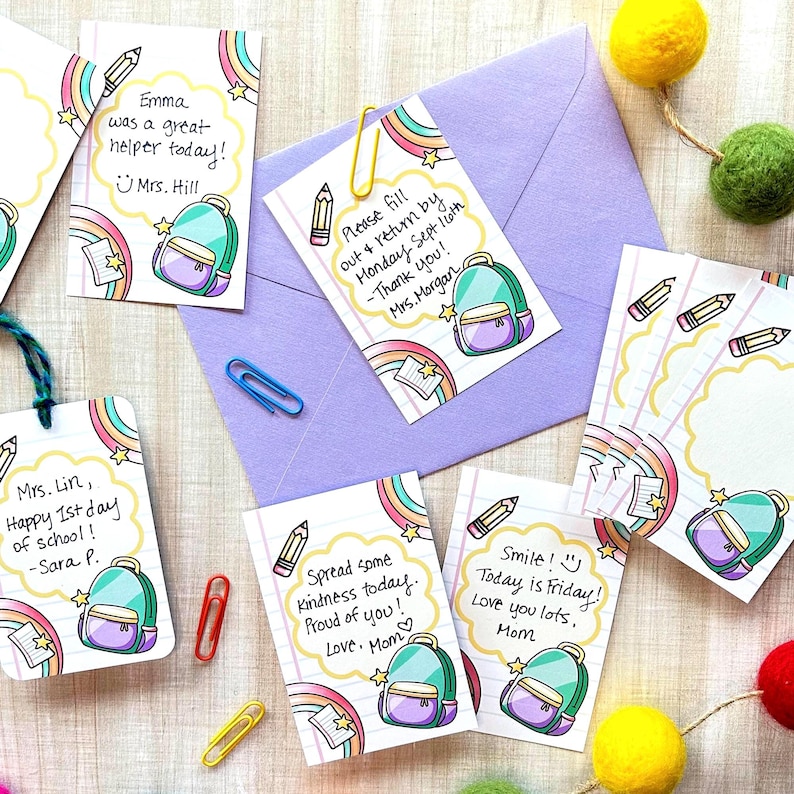 Printable School Note Cards, Note To/from the Teacher, Affirmations ...