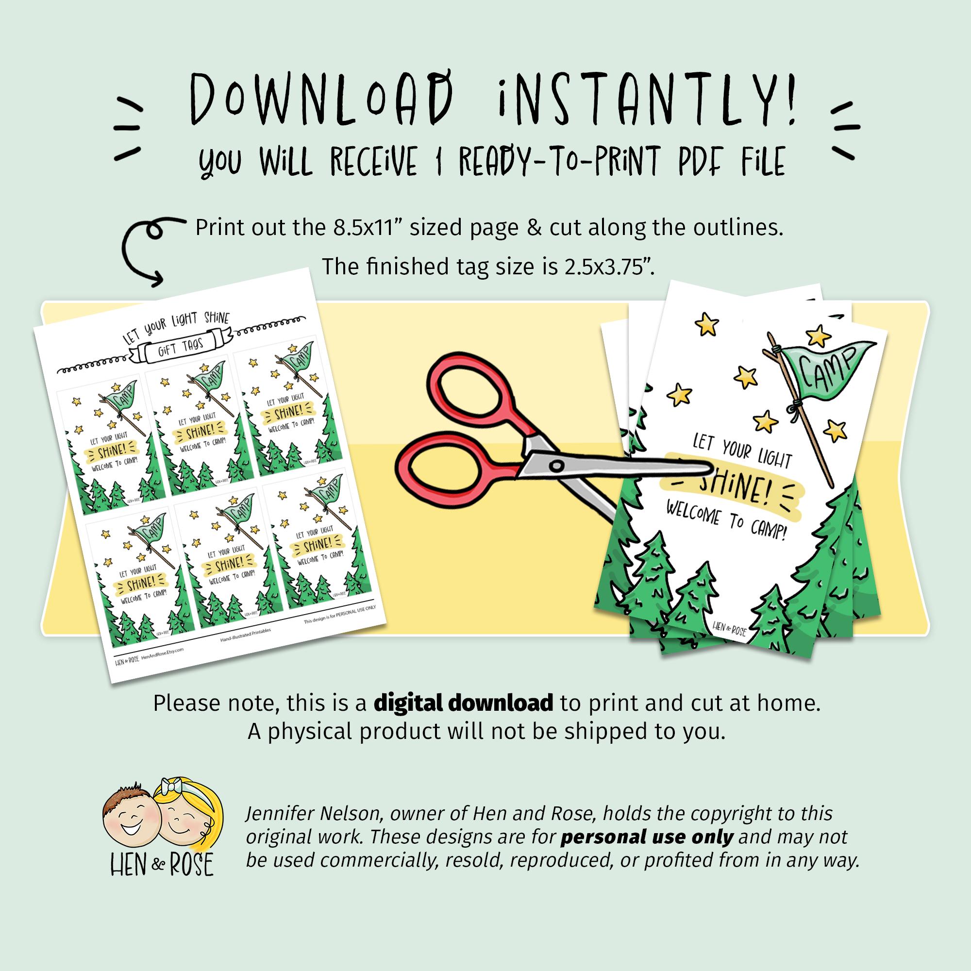 Welcome to Camp Printable Gift Tag, Let Your Light Shine Camper Welcome ...