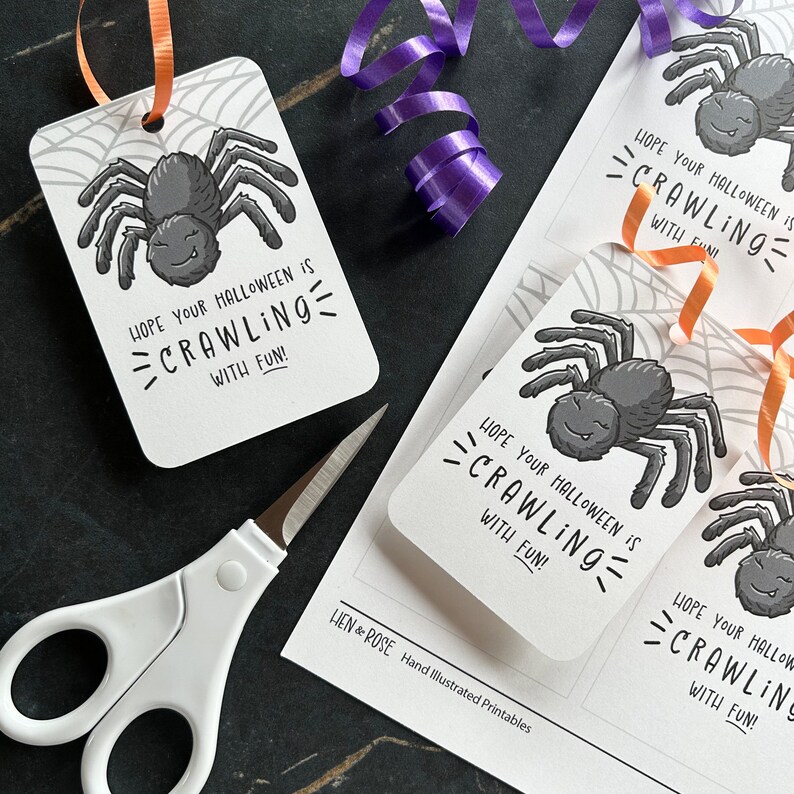 Printable Spider Halloween Tag, Crawling With Fun Trick or Treat Gift ...