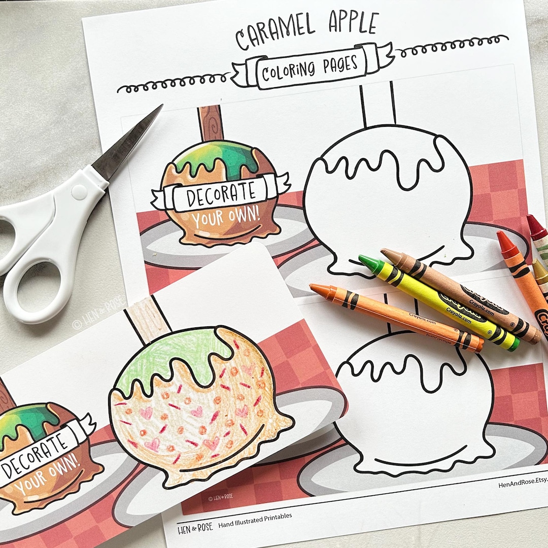 Caramel Apple Coloring Page, Thanksgiving Kid Table Activity, Fall Play ...