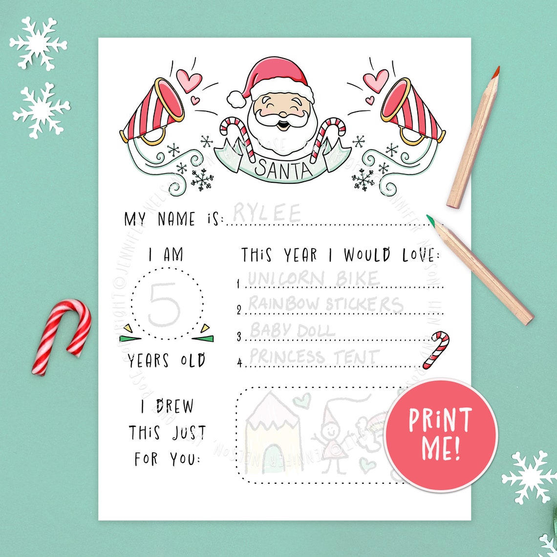 Letter to Santa Printable Coloring Worksheet for Kids & - Etsy