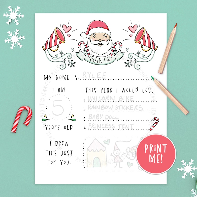 Letter to Santa Printable Coloring Worksheet for Kids & - Etsy