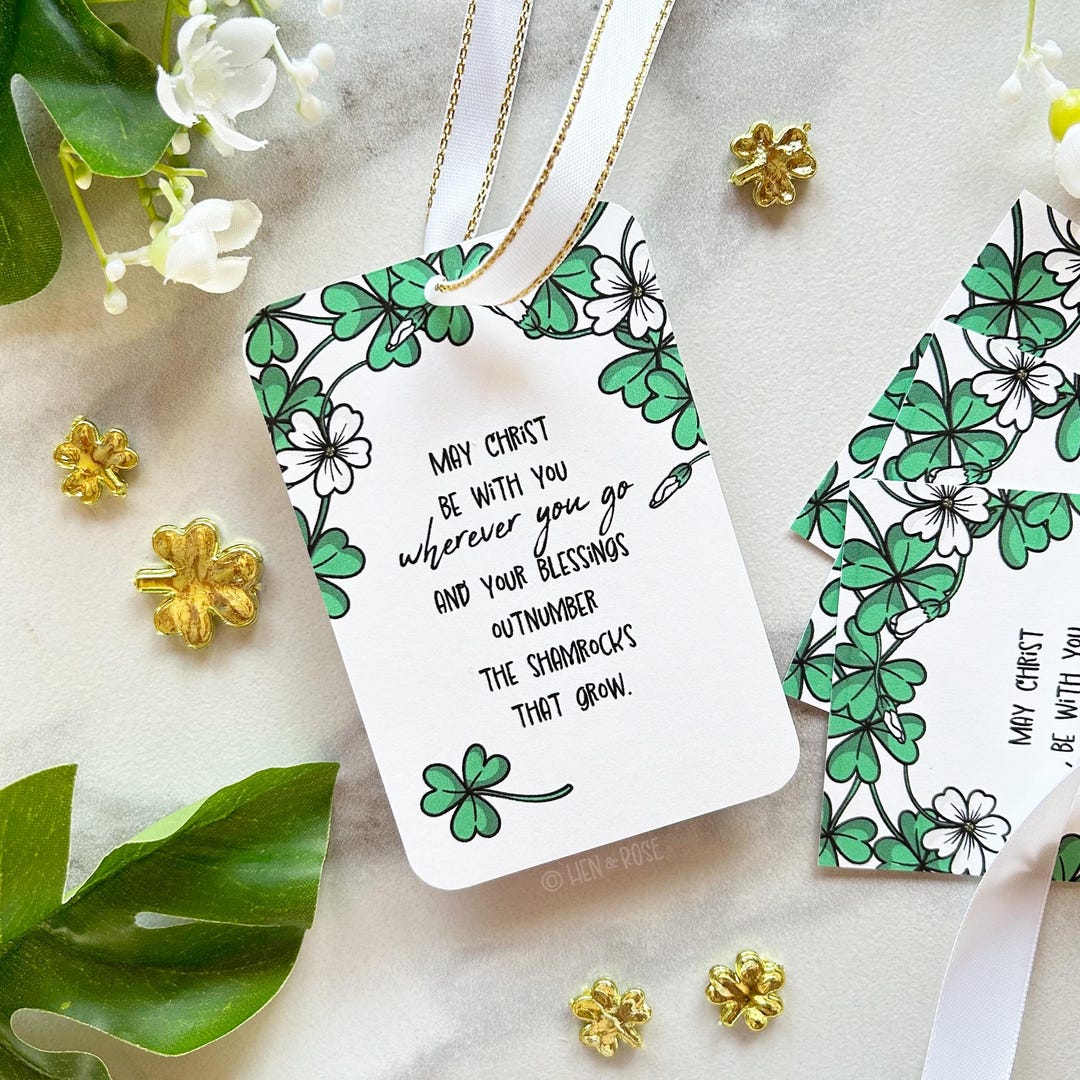Christian St. Patricks Day Blessing Printable Card, Shamrock Flowers ...