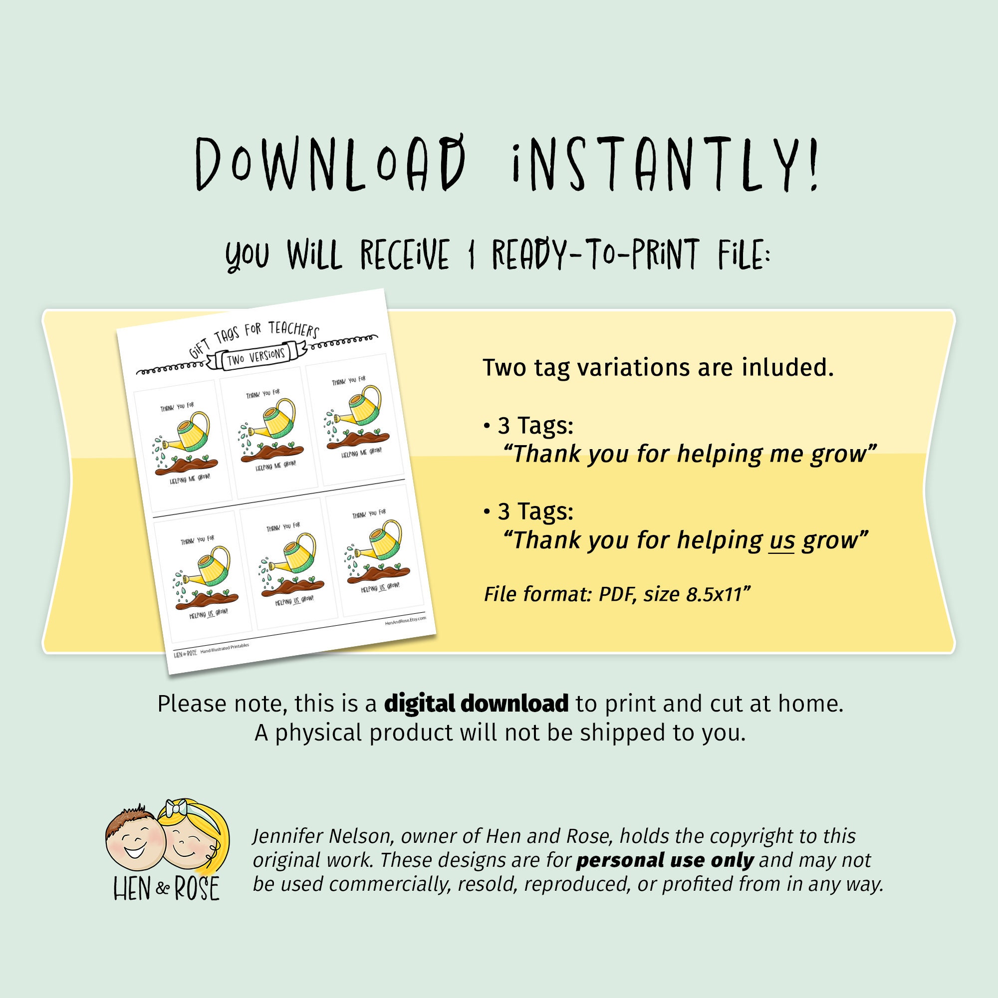 Printable Teacher Appreciation Gift Tags, Thank You for Helping Me Grow ...