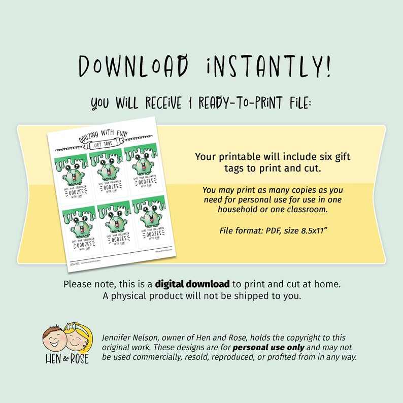 Cute Slime Monster Tags, Printable Halloween Alien Gift Tag, Hand Drawn ...