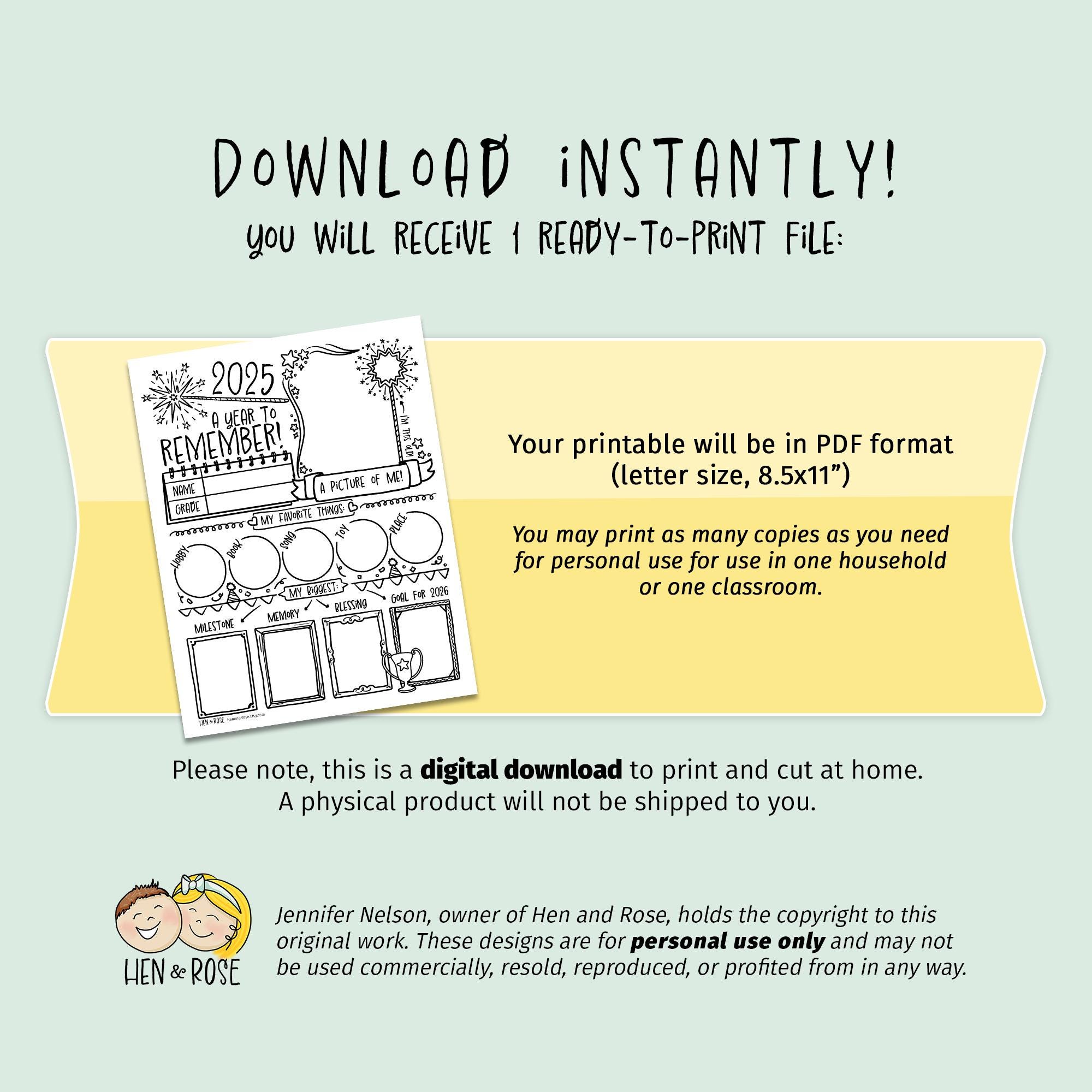 Year in Review Printable for Kids, 2025 Time Capsule Worksheet, New ...