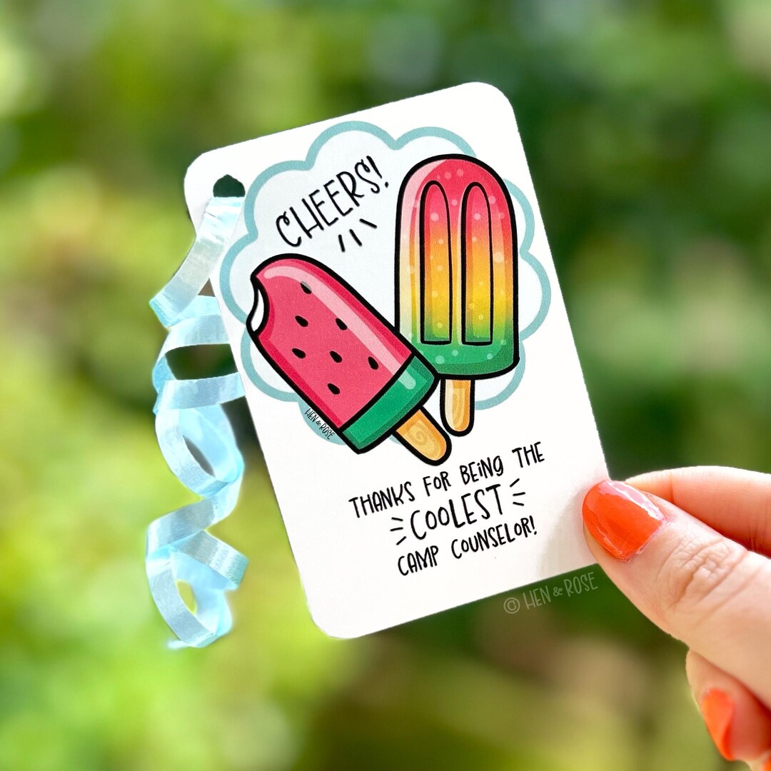Coolest Camp Counselor Printable Gift Tag, Cheers Summer Camp Popsicle ...
