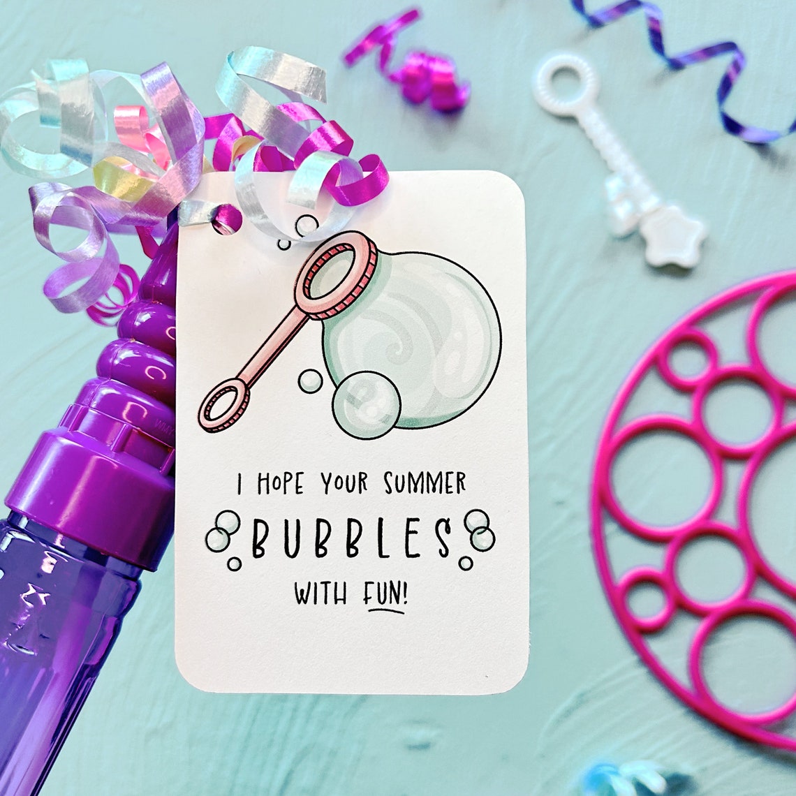 Printable Bubble Gift Tags, Summer Kickoff Party Favor Card, End of ...