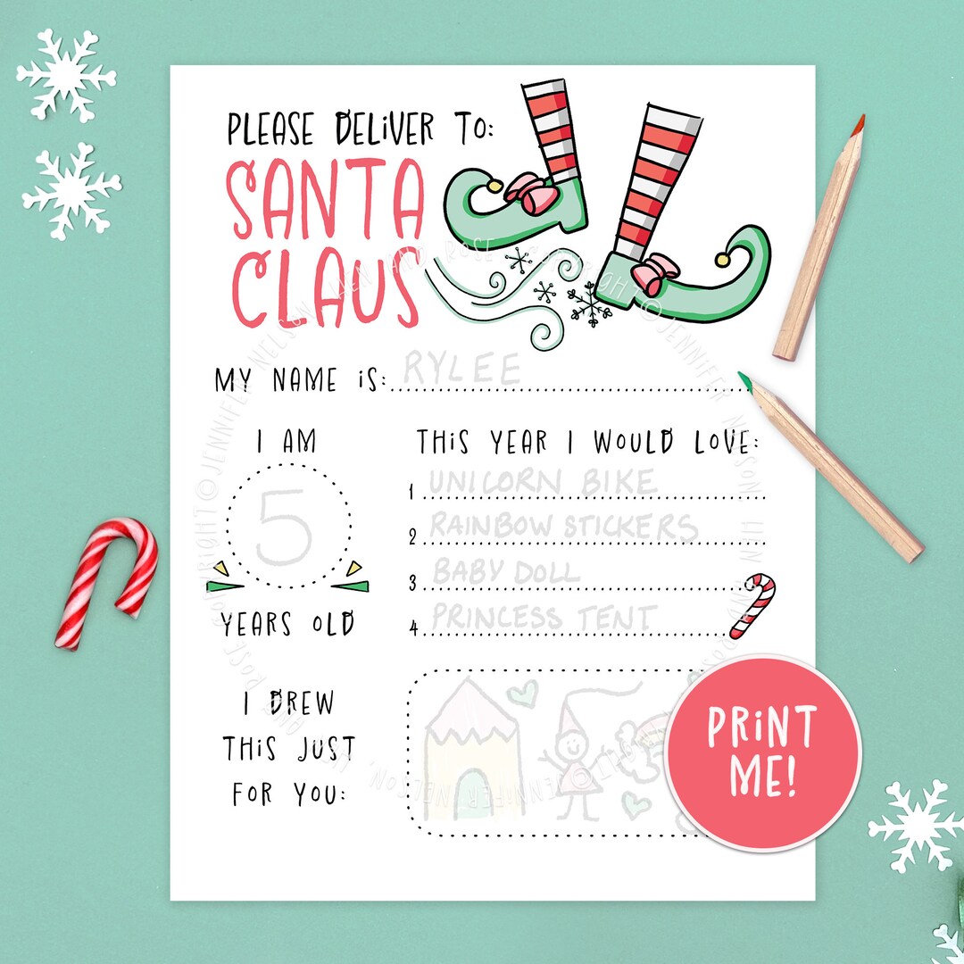 Letter to Santa Printable, Coloring Worksheet for Kids & Family ...