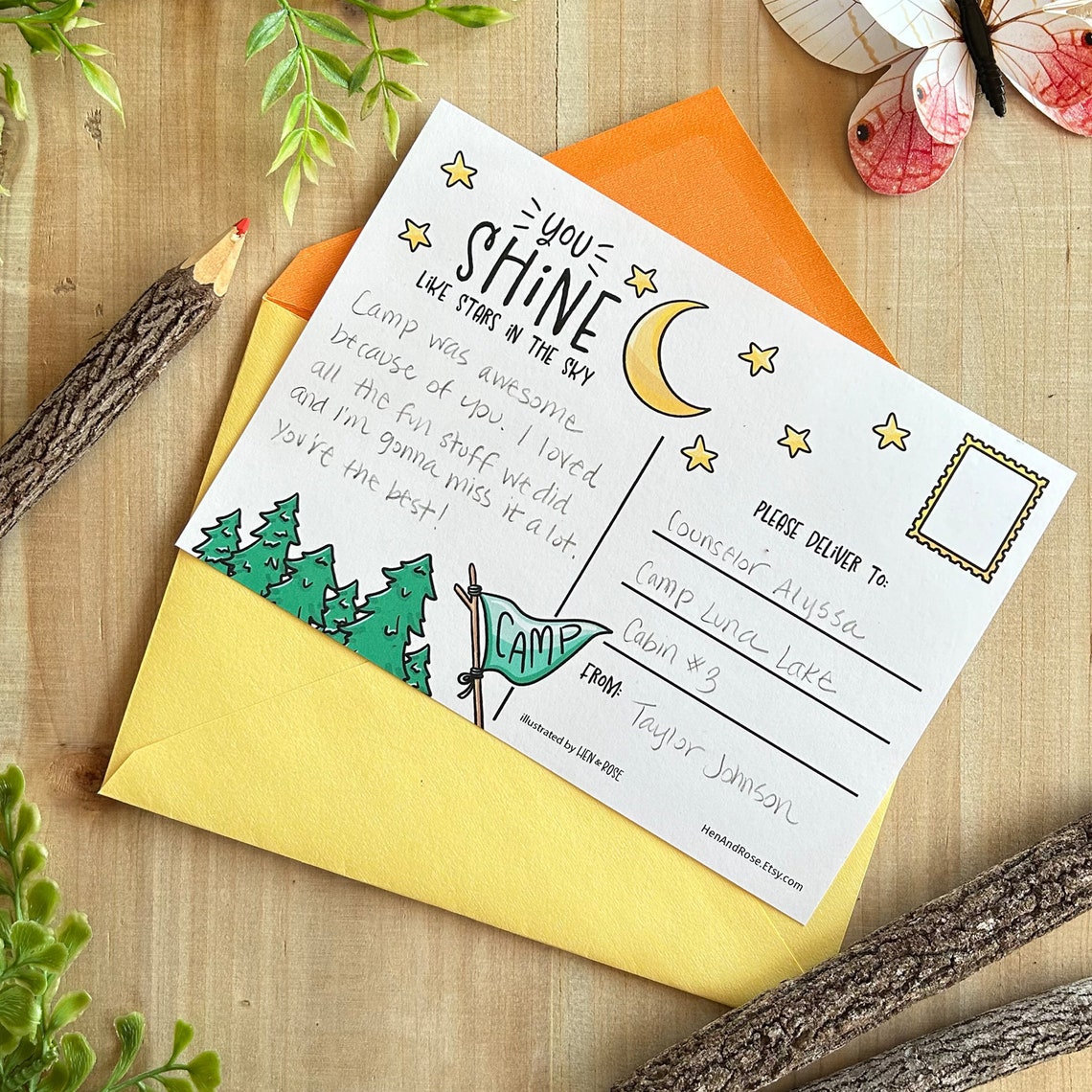 Printable Camp Thank You Card, Hand Drawn Counselor Postcard, Volunteer ...