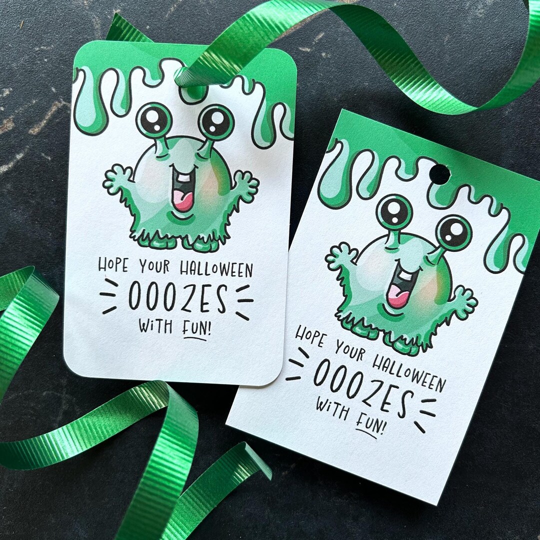 Cute Slime Monster Tags, Printable Halloween Alien Gift Tag, Hand Drawn ...