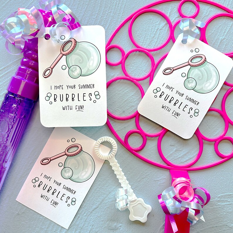Printable Bubble Gift Tags, Summer Kickoff Party Favor Card, End of ...