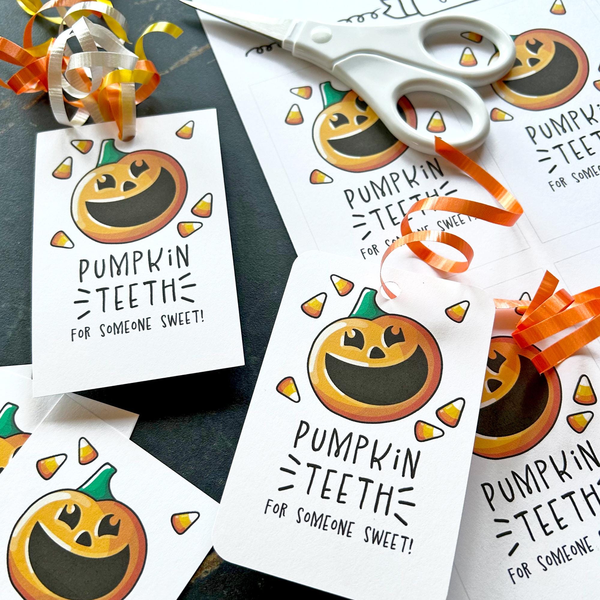 Pumpkin Teeth Treat Tags, Printable Halloween Candy Corn Gift Tags ...