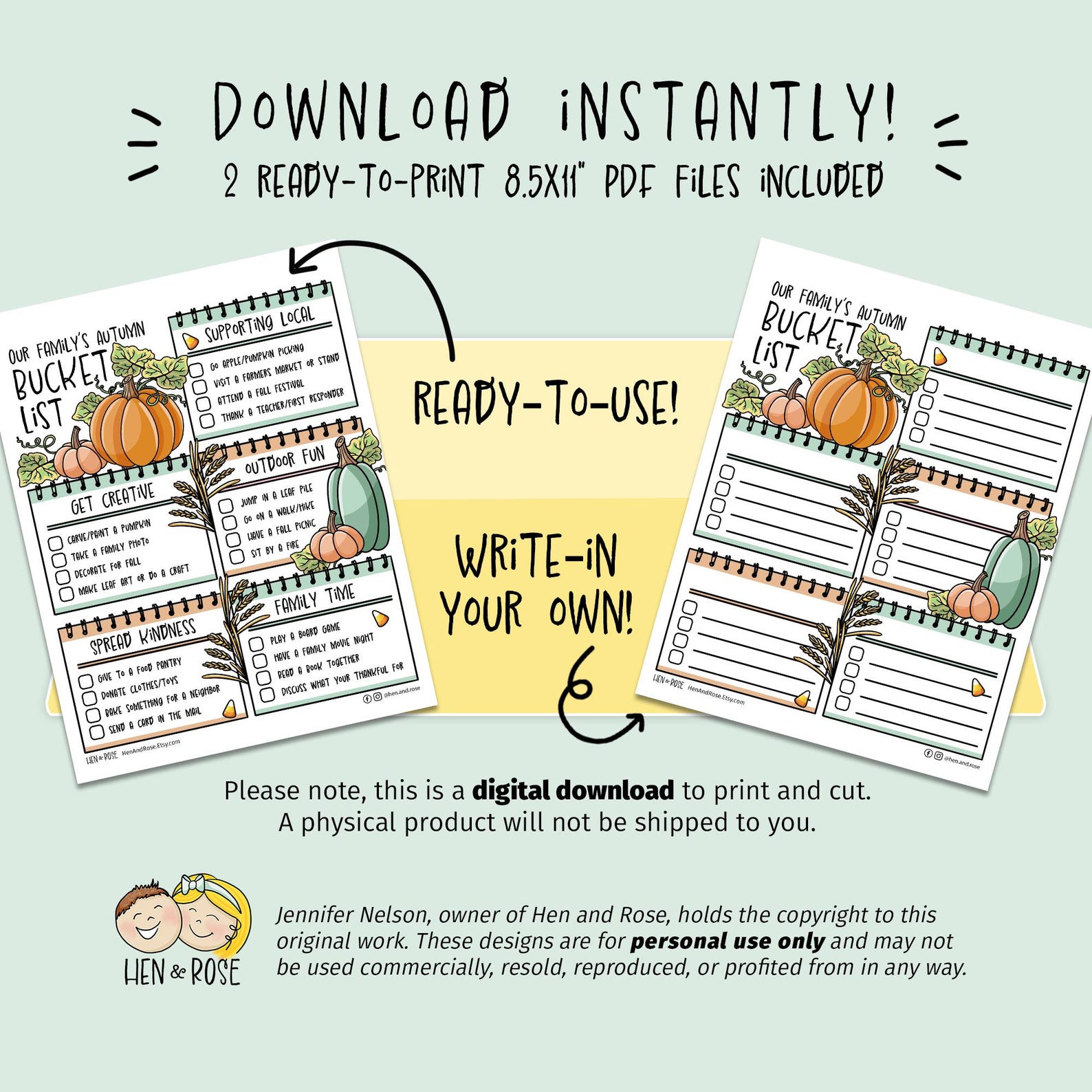 Autumn Bucket List Printable Set, Kids Fall Checklist, Family Fun ...