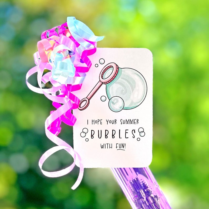 Printable Bubble Gift Tags, Summer Kickoff Party Favor Card, End of ...