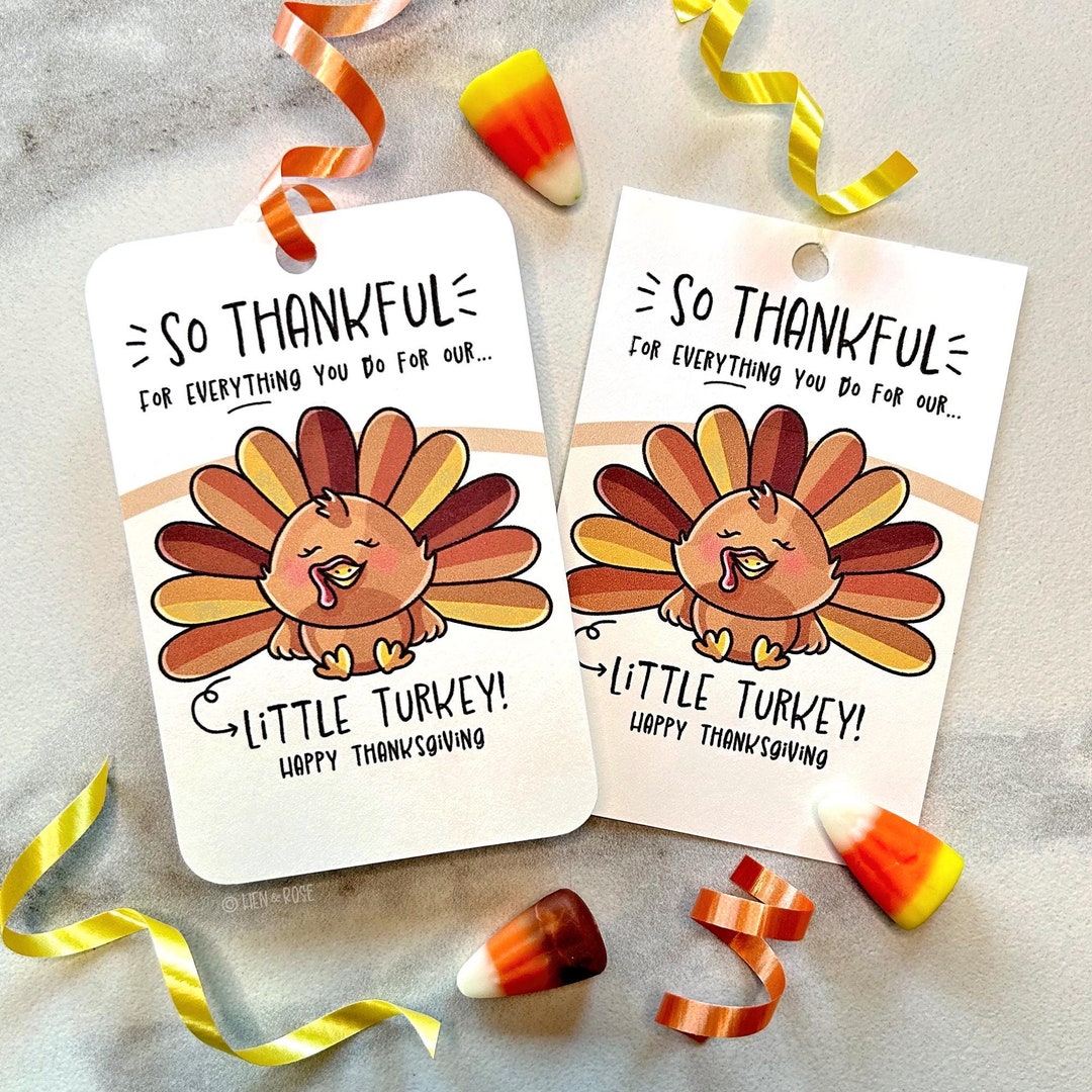 Printable Little Turkey Thank You Gift Tag, Thanksgiving Fall Card for ...