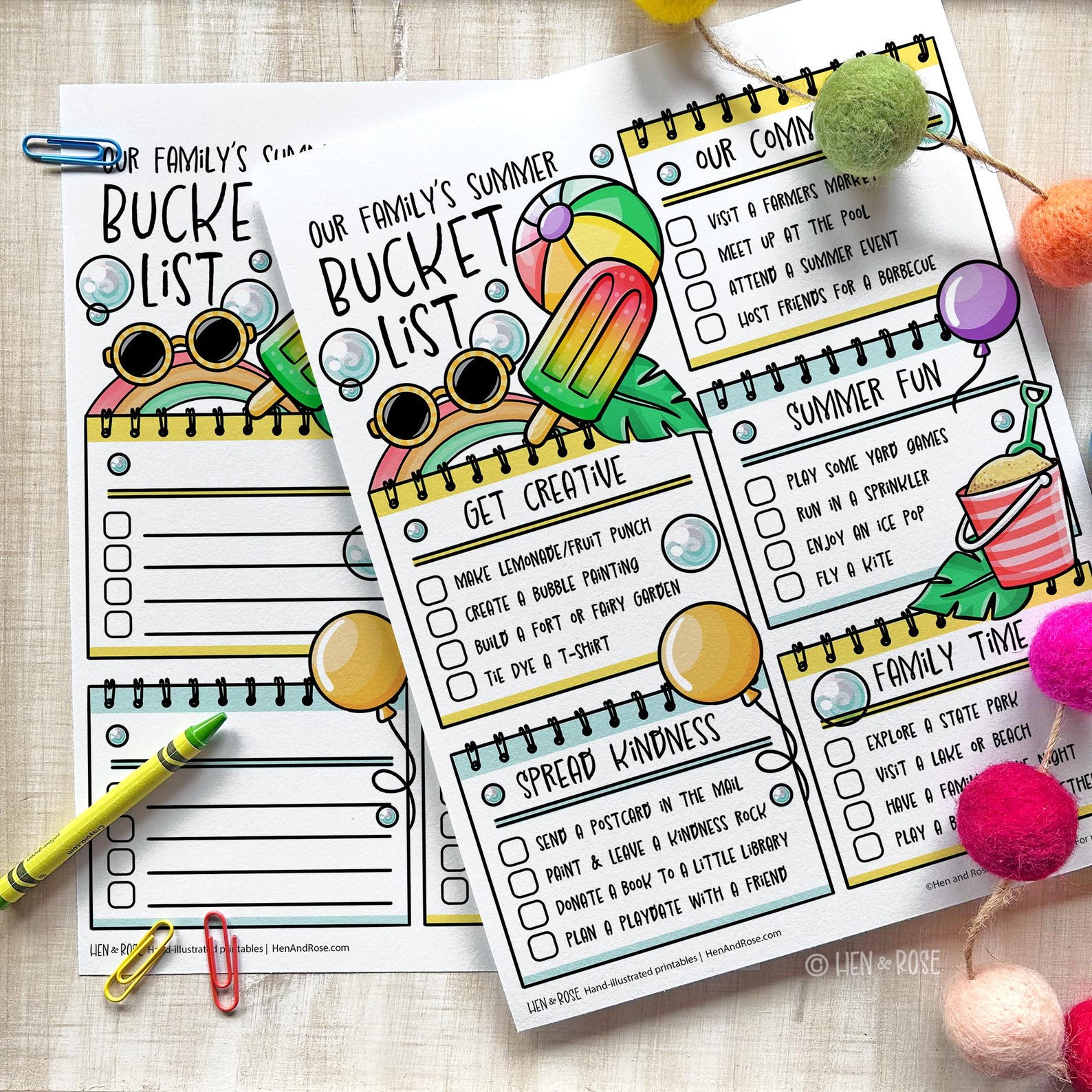 Summer Bucket List Printable Set, Kids Summer Checklist, Family Fun ...