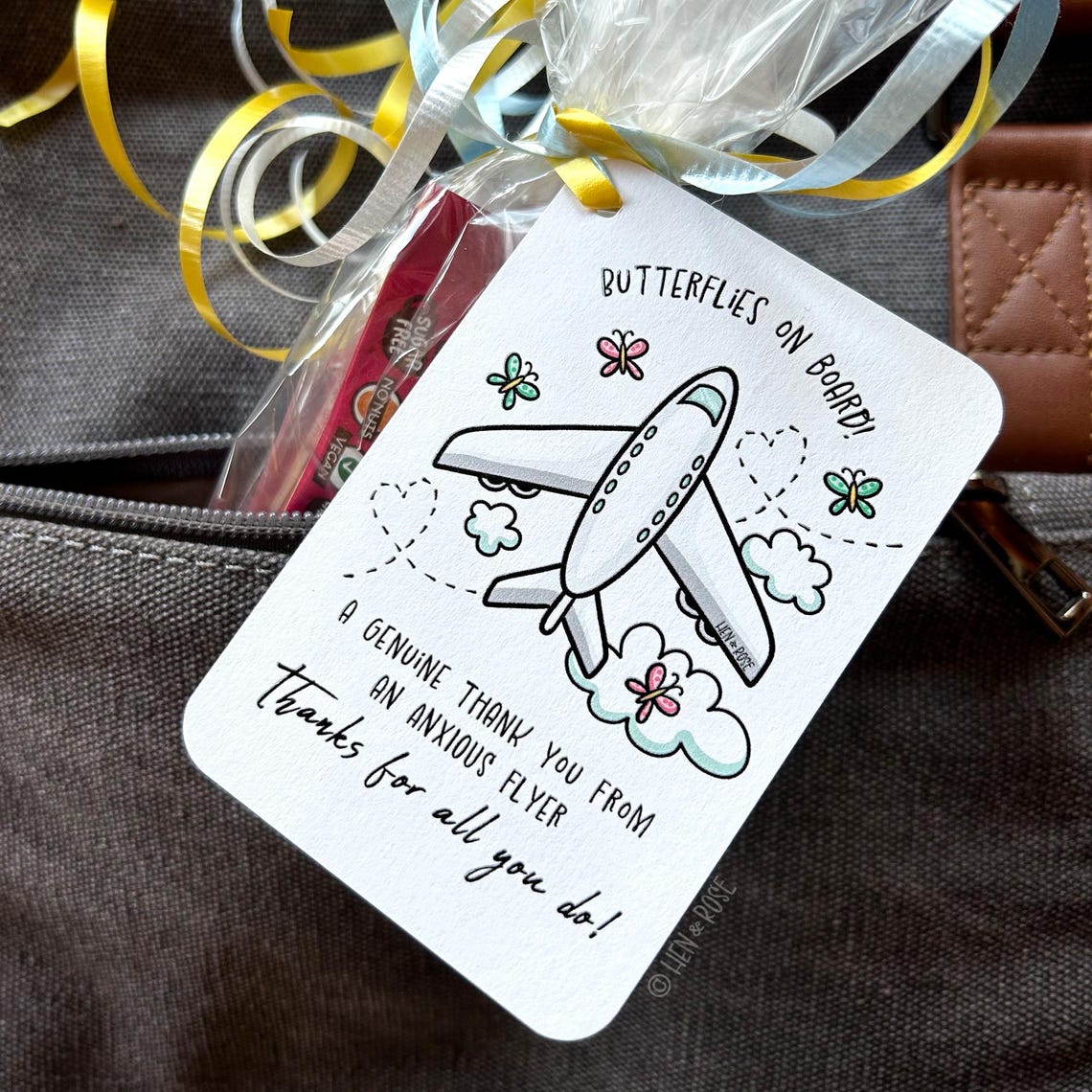 Anxious Flyer Printable Flight Attendant Thank You Card, Butterflies on ...
