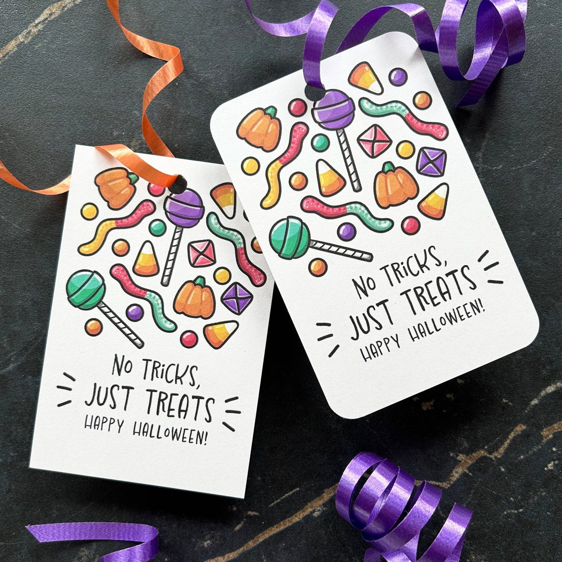 No Tricks Just Treats Tag, Printable Halloween Gift Tags, Assorted ...