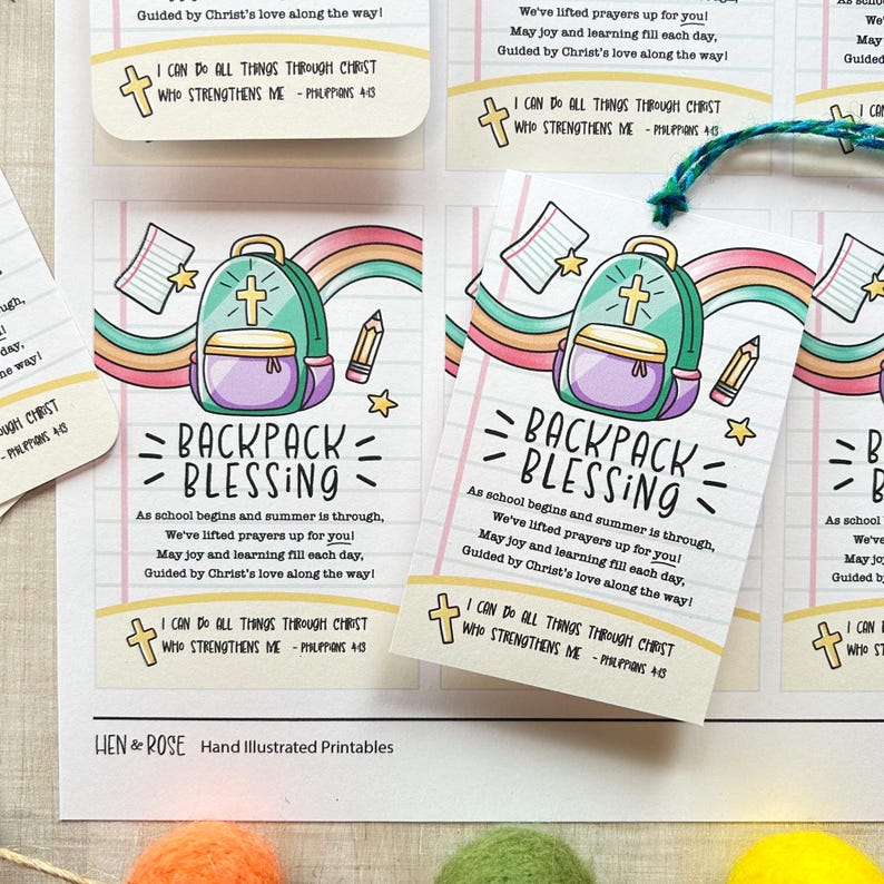 Printable Backpack Blessing Tags, First Day of School Prayer Bag Tags ...