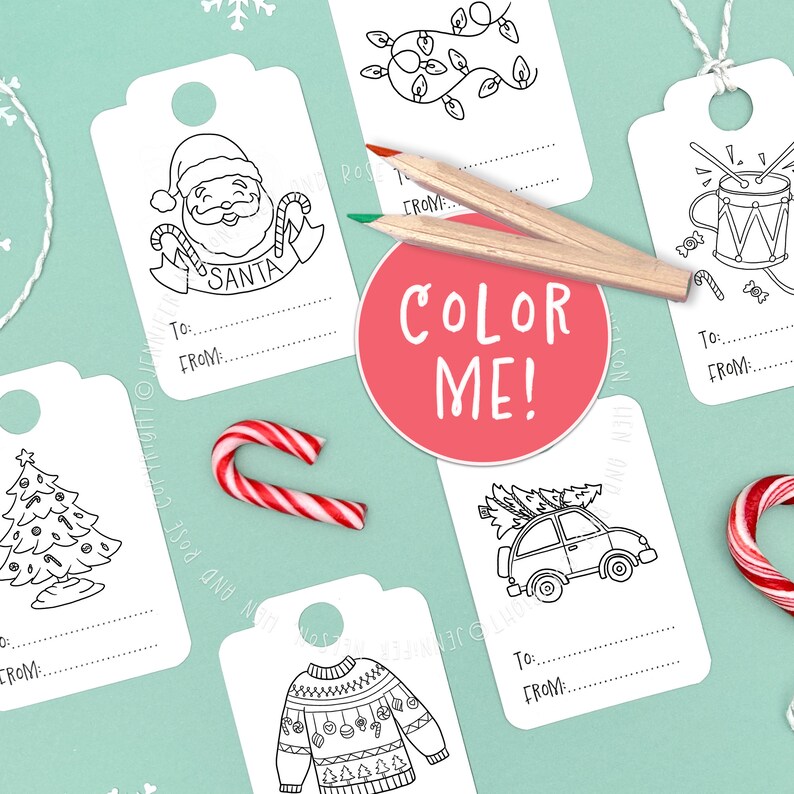 Coloring Christmas Gift Tags Santa Holiday Season Instant - Etsy