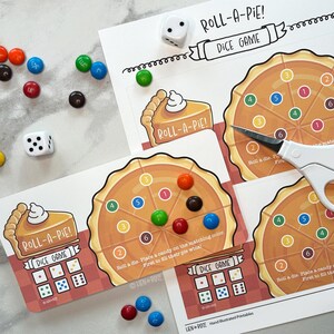 Roll A Pie Dice Game Printable, Kid Thanksgiving Table Party Game, Fall ...
