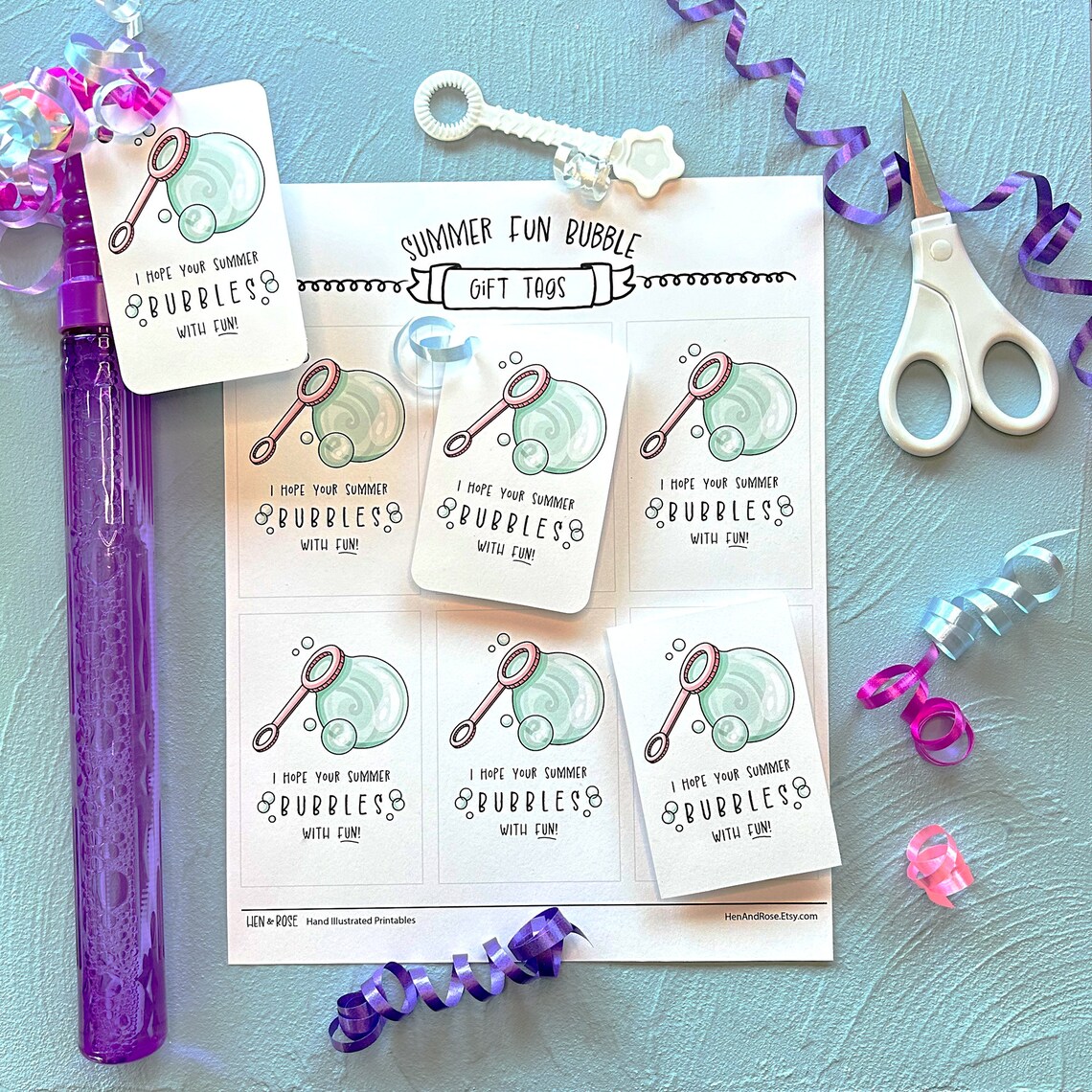 Printable Bubble Gift Tags, Summer Kickoff Party Favor Card, End of ...