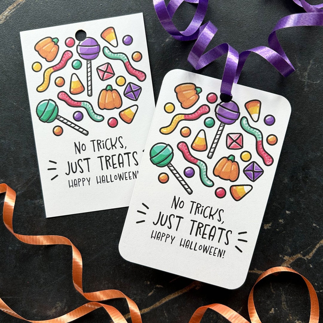 No Tricks Just Treats Tag, Printable Halloween Gift Tags, Assorted ...