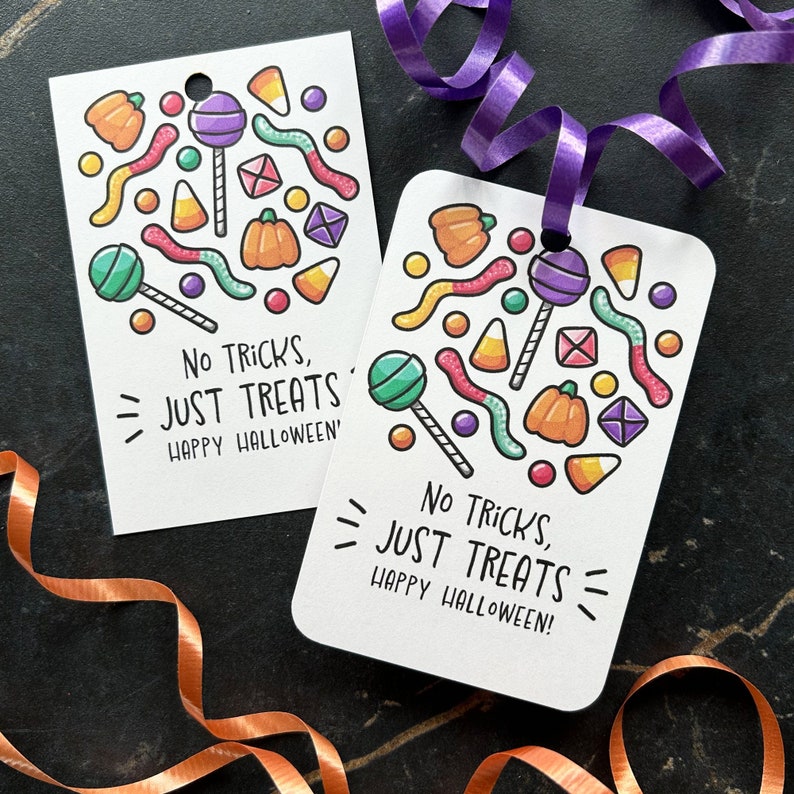 No Tricks Just Treats Tag, Printable Halloween Gift Tags, Assorted ...