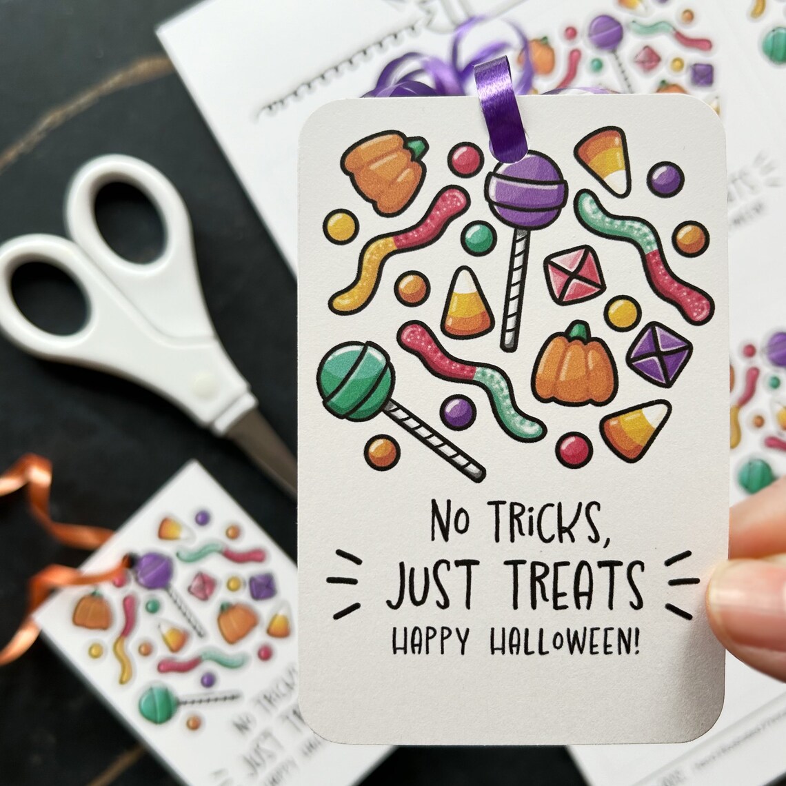 No Tricks Just Treats Tag, Printable Halloween Gift Tags, Assorted ...