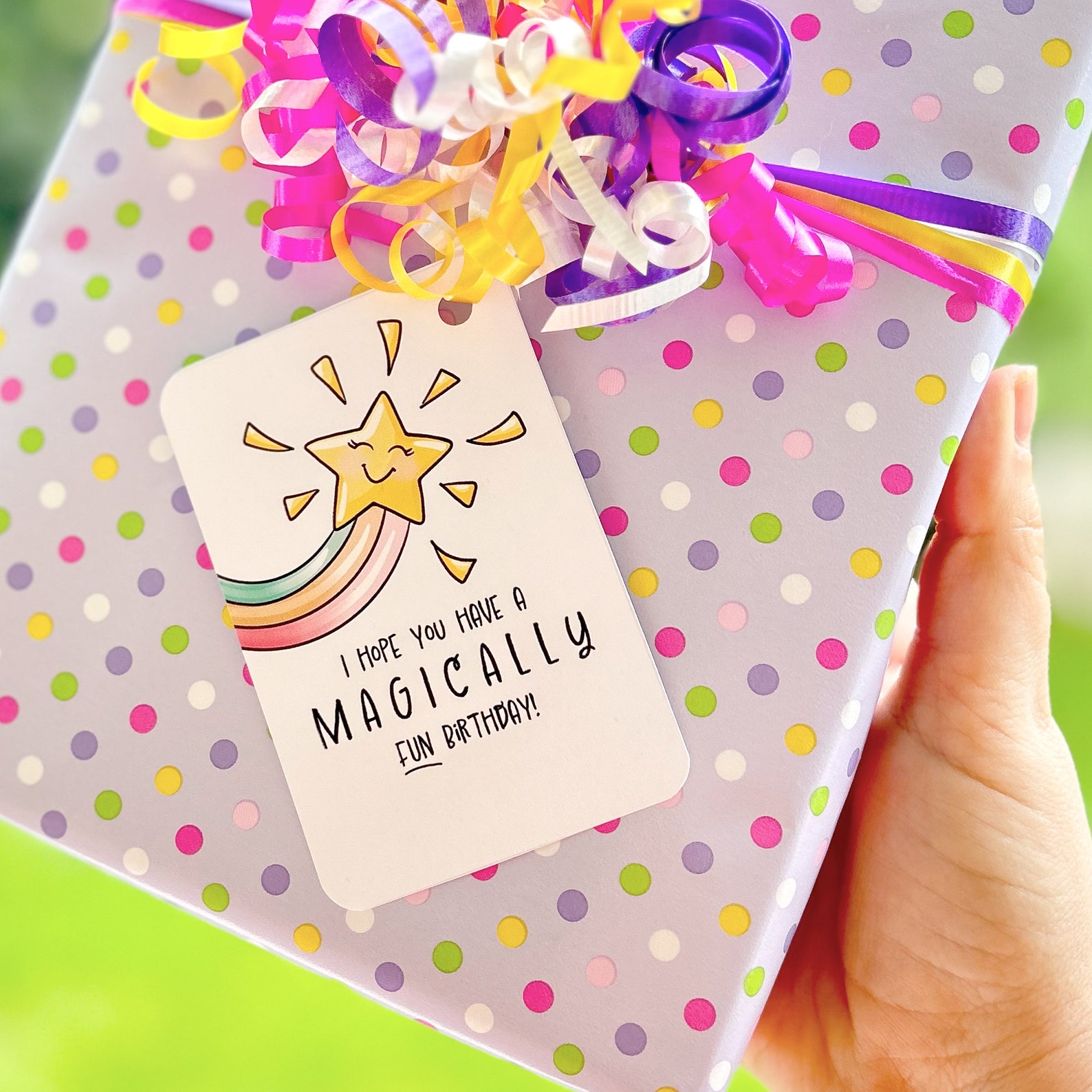 Printable Birthday Gift Tags, Pastel Rainbow Shooting Star Card ...