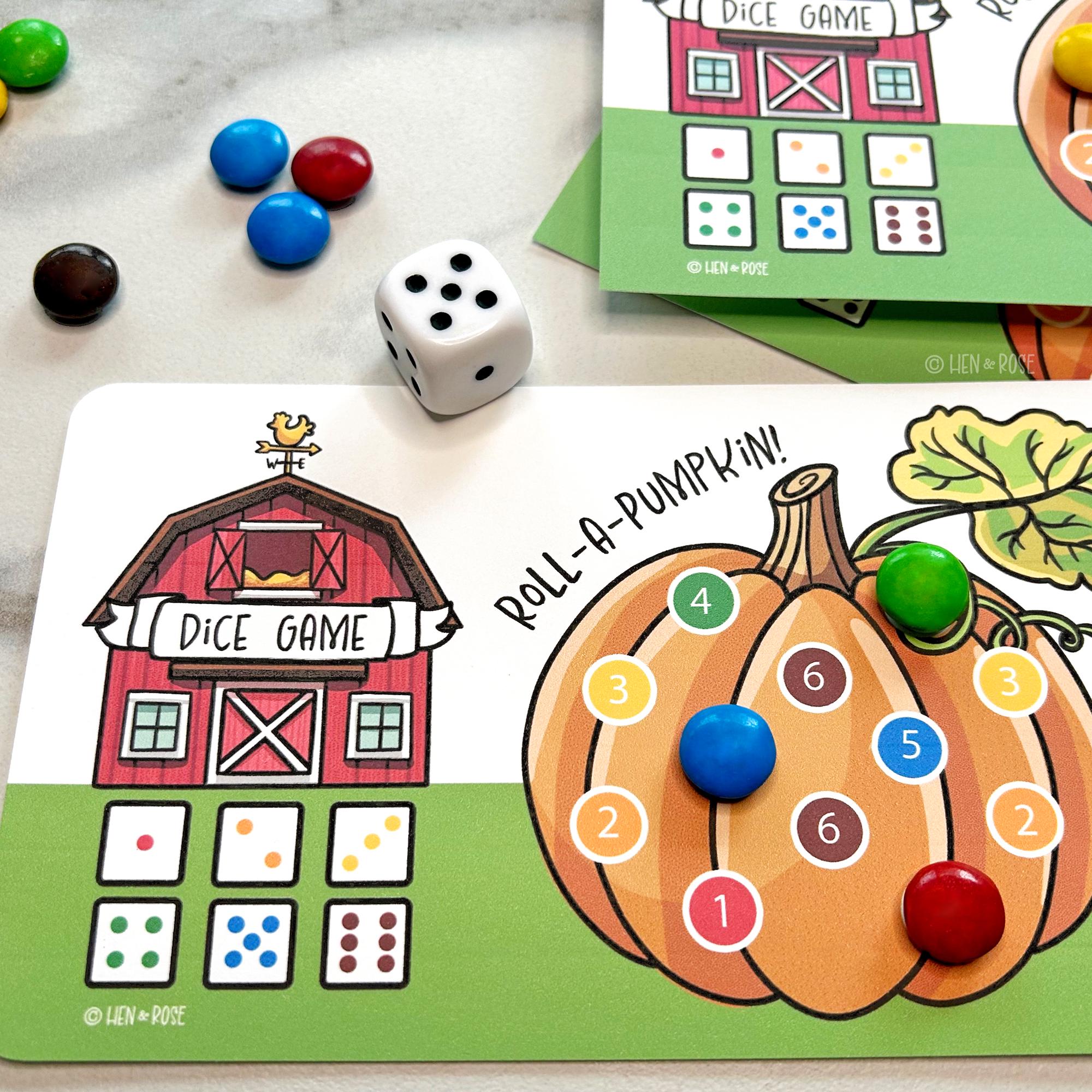 Roll A Pumpkin Dice Game Printable, Kid Thanksgiving Table Party Game ...