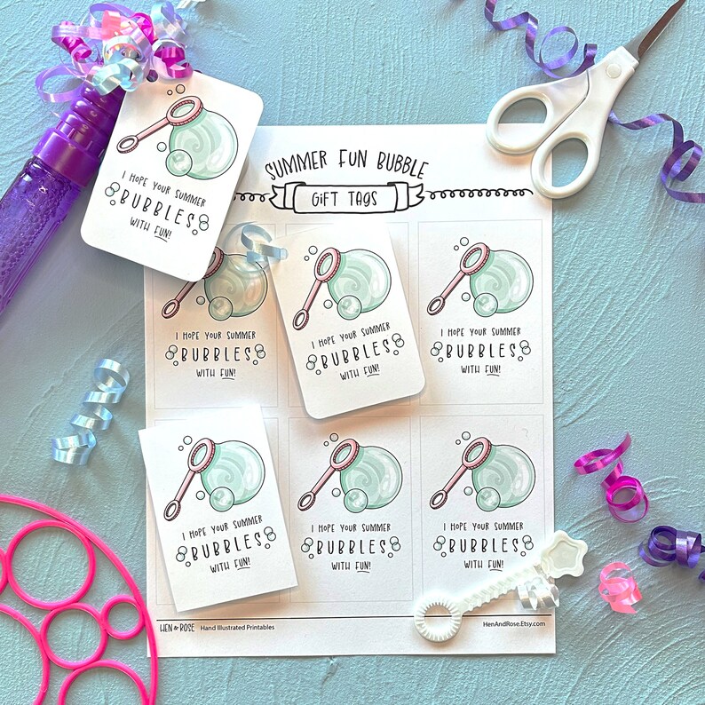 Printable Bubble Gift Tags, Summer Kickoff Party Favor Card, End of ...
