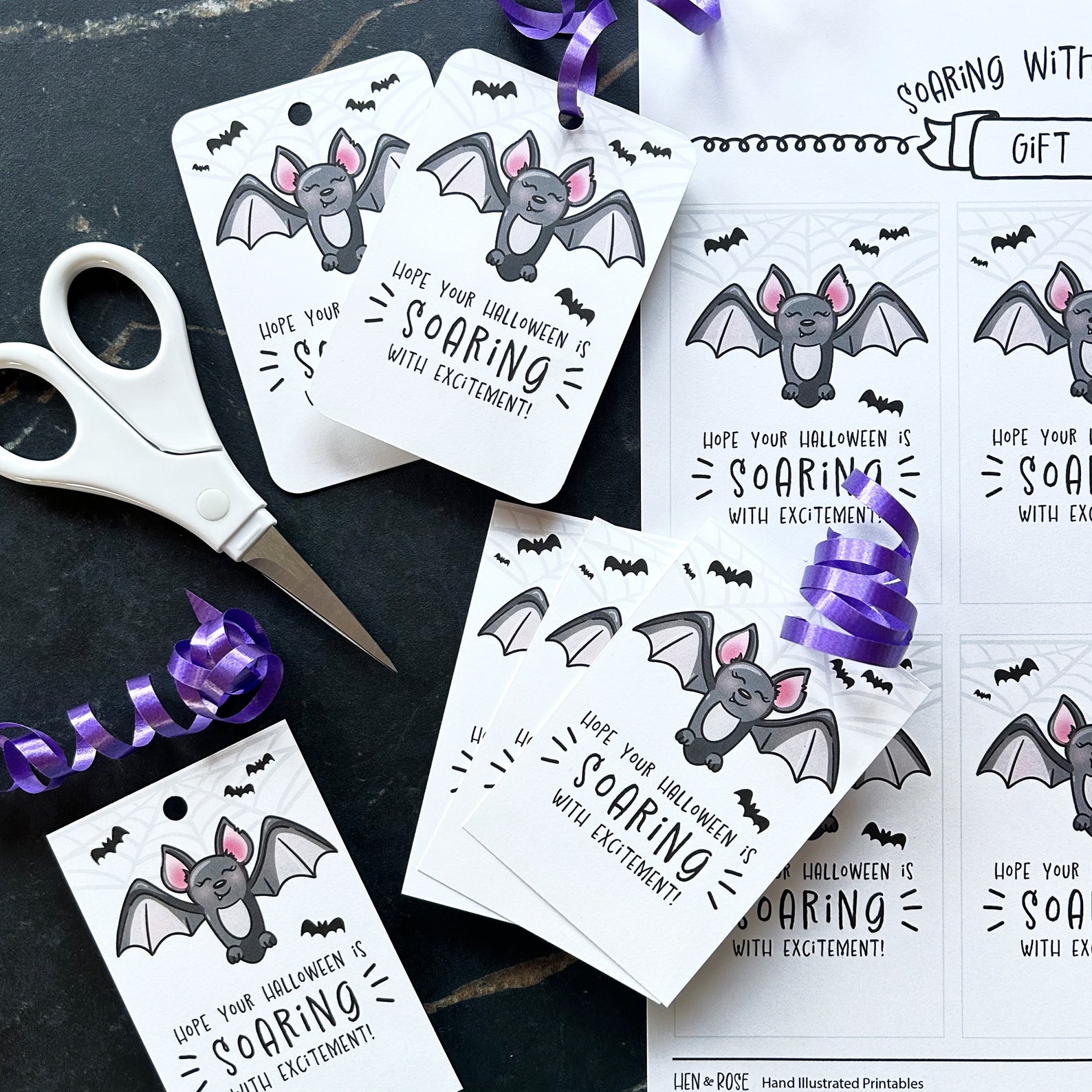 Hand Drawn Bat Tags, Printable Halloween Gift Tags, Trick or Treat ...