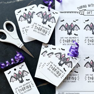 Hand Drawn Bat Tags, Printable Halloween Gift Tags, Trick or Treat ...
