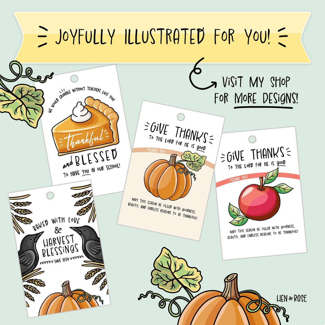 Give Thanks Bible Verse Printable Tag, Fall Apple Teacher Blessing Card ...