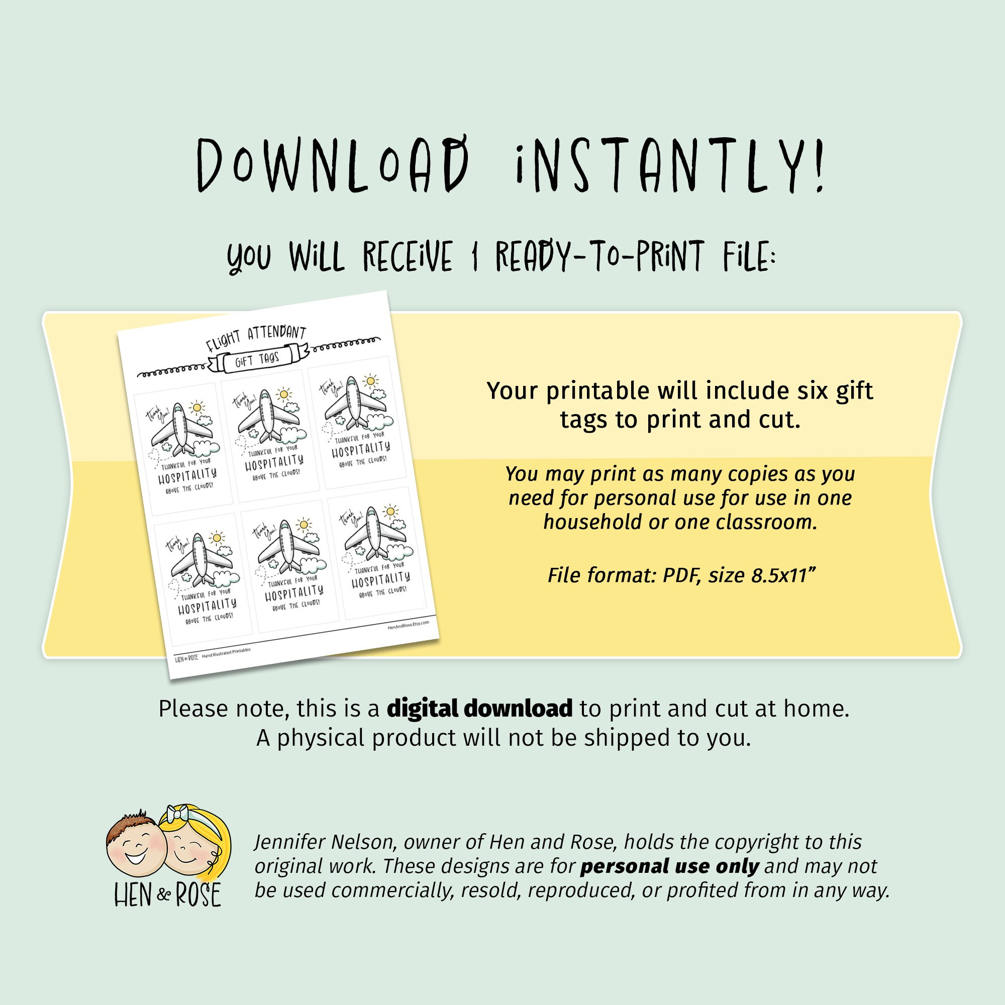 Printable Flight Attendant Gift Tag, Flight Crew Care Package Labels ...