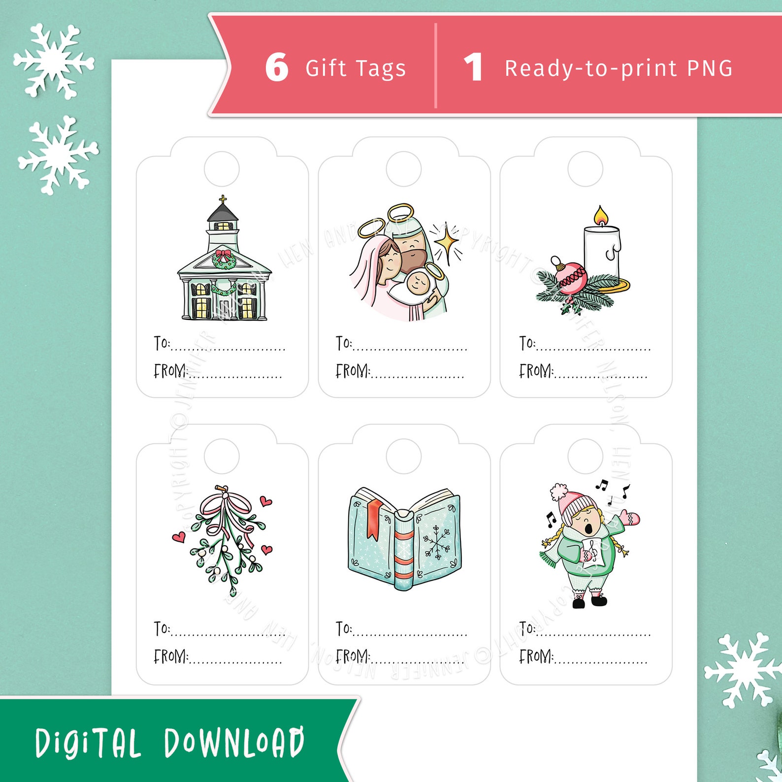 6 Christian Gift Tags, Traditional Christmas Holiday Season, Instant ...